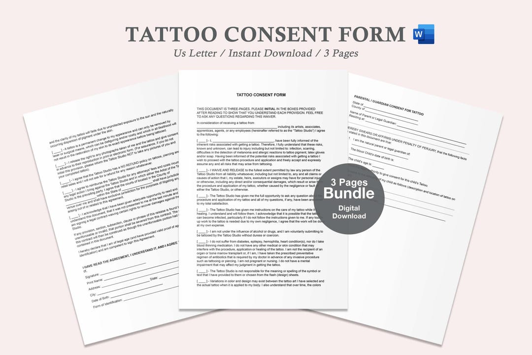 Tattoo Consent Form,tattoo Consent Form Template,printable Tattoo ...