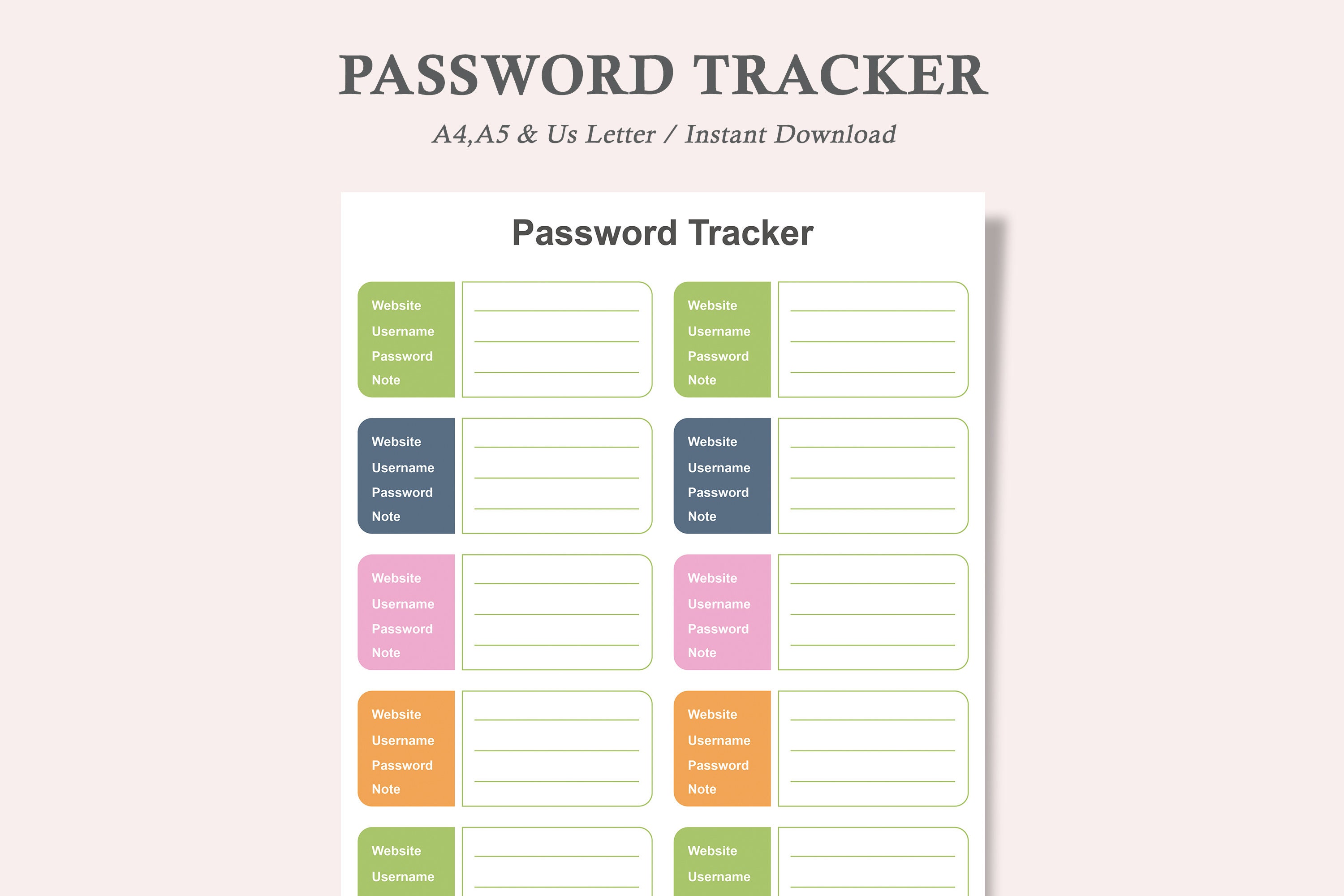 Password Tracker Printable,password Log,password Keeper,password ...