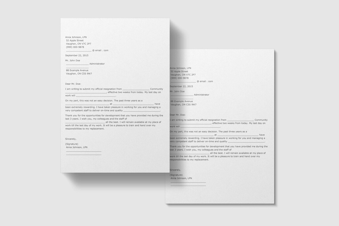 Resignation Letter Template,resign Letter,resignation Template,job ...