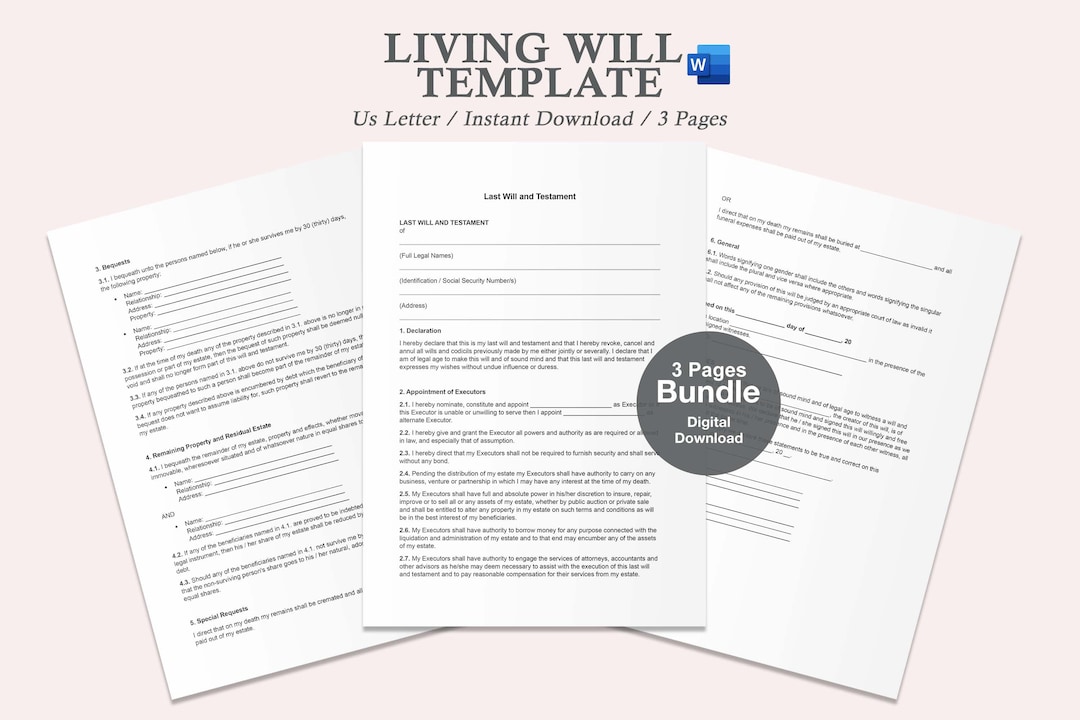 Living Will Template,living Will Form,living Will Documents,living Will ...