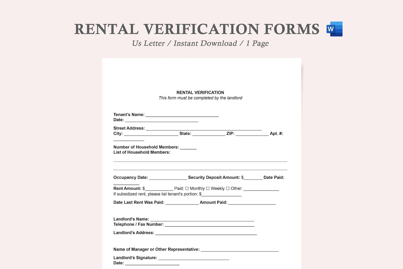 Rental Verification Forms,rental Verification Form Pdf,rental History ...