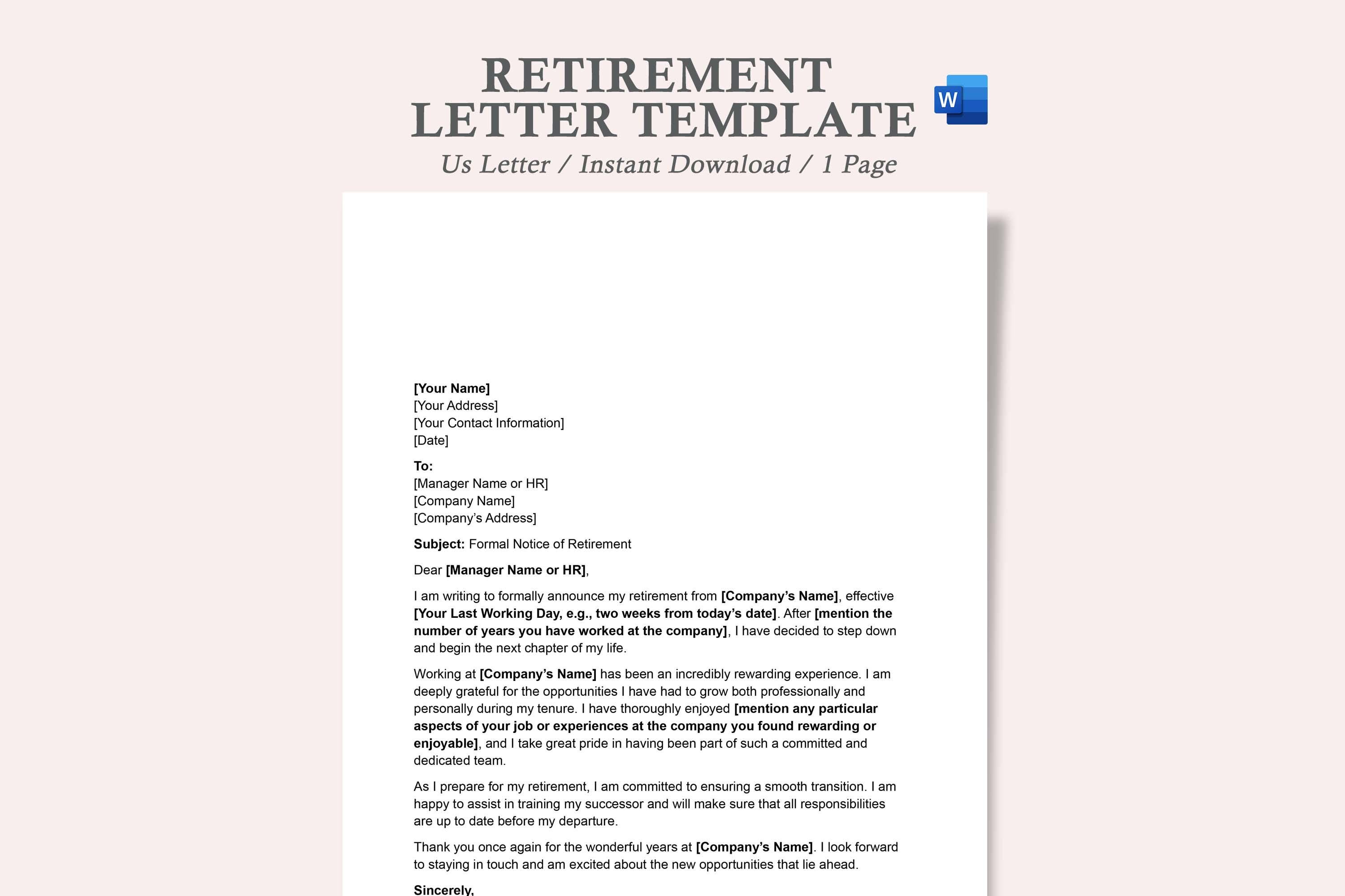 Retirement Letter Template,retirement Letter,template Letter of ...