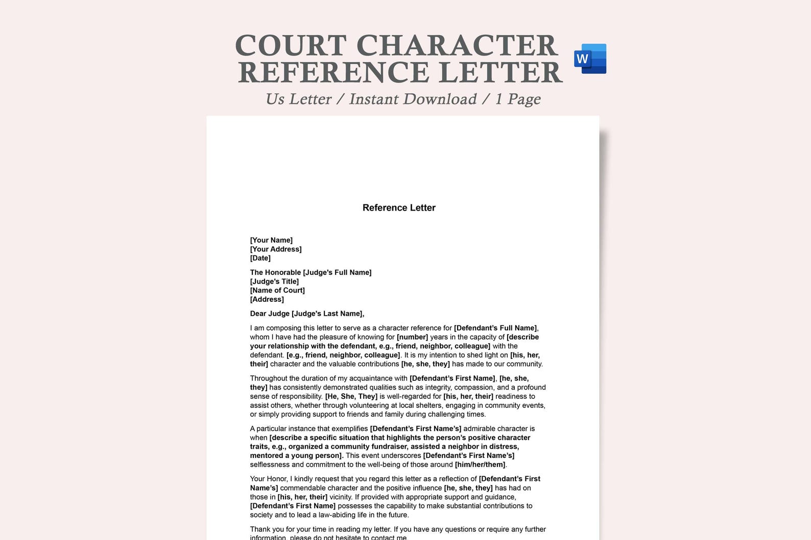 Court Character Letter,court Character Reference Letter,character ...