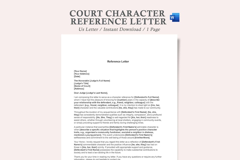 Court Character Letter,court Character Reference Letter,character ...