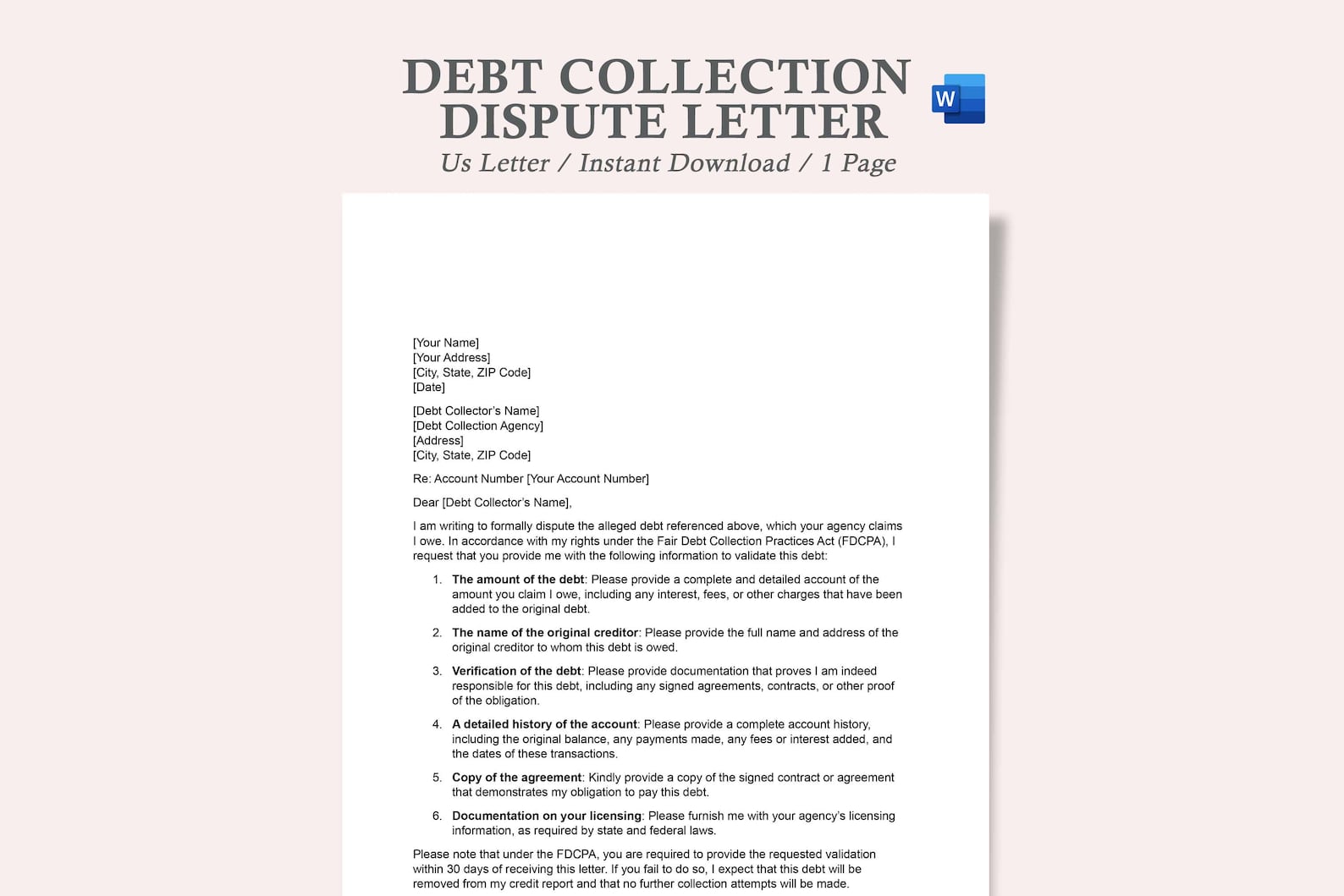 Debt Validation Letter,debt Collection Dispute Letter,debt Collection ...