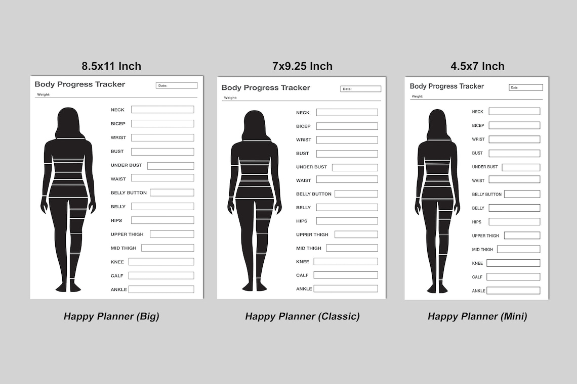 Body Measurement Chart,body Measurement Tracker,body Measurement ...