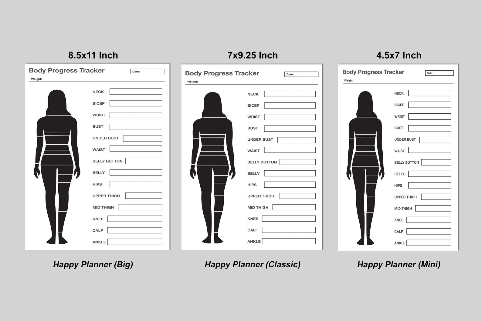 Body Measurement Chart,body Measurement Tracker,body Measurement ...