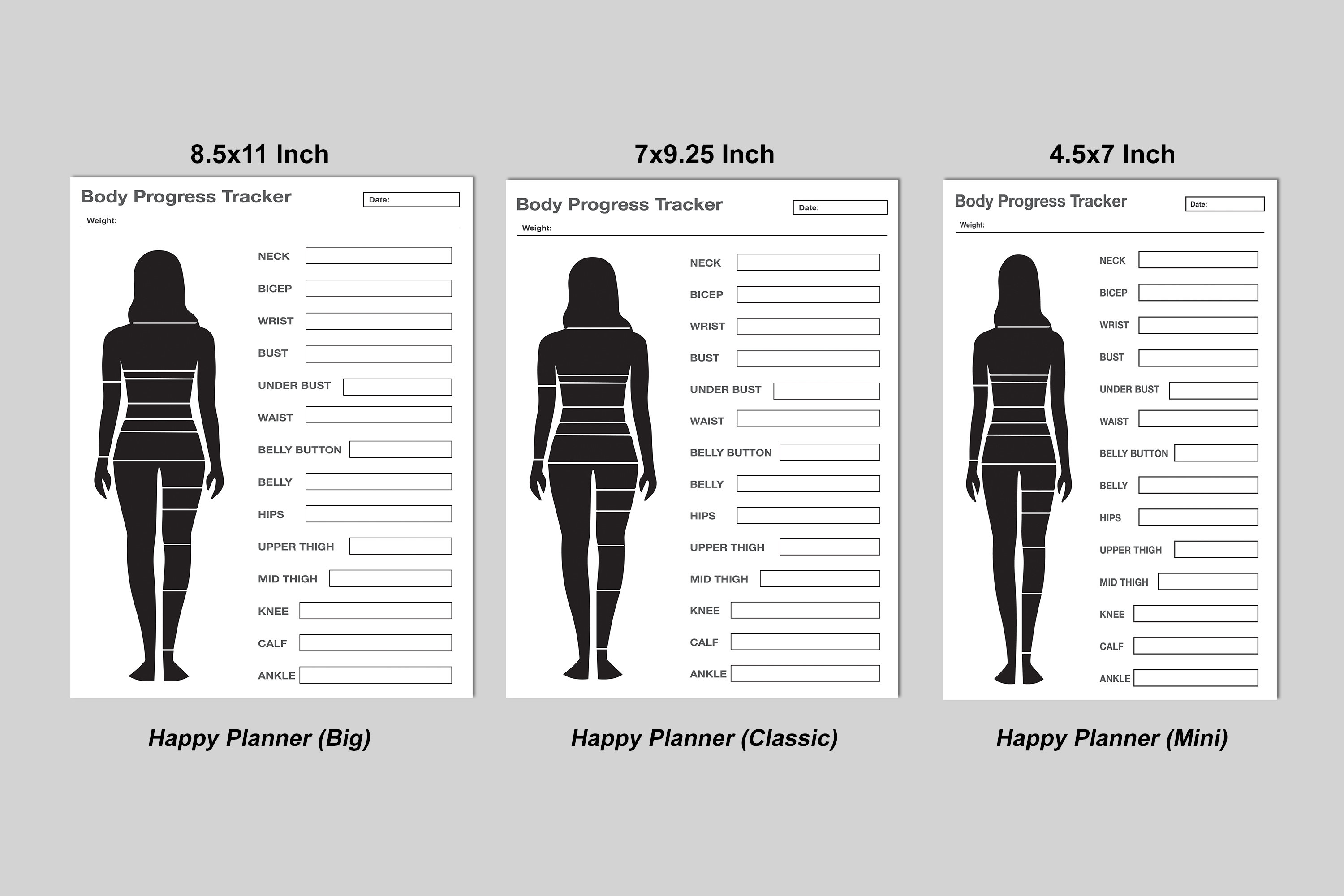 Body Measurement Chart,body Measurement Tracker,body Measurement ...