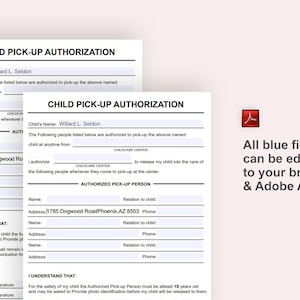 Child Pick-up Form,daycare Forms,daycare Provider,childcare Forms,child ...