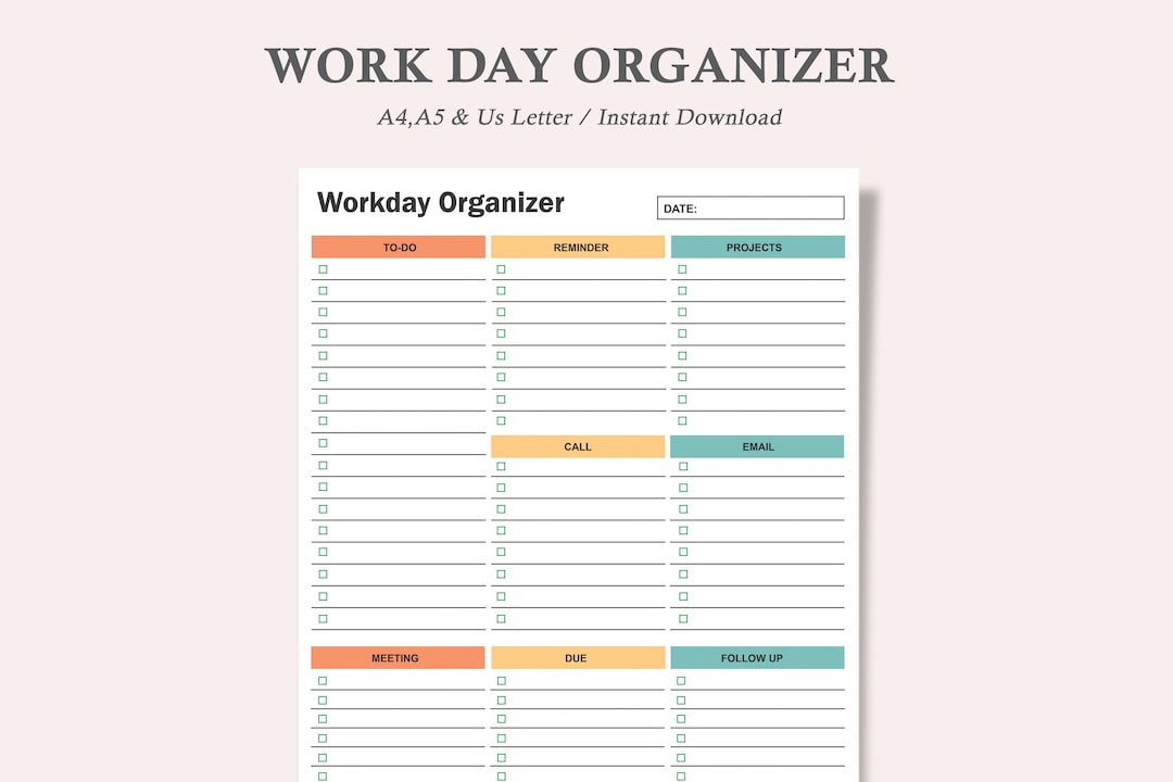 Work Day Organizerwork Plannerwork Scheduledaily - Etsy