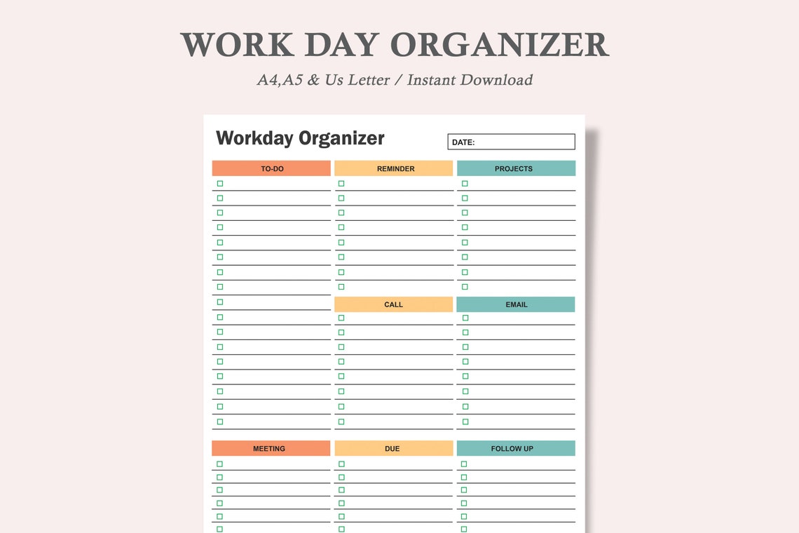 Work Day Organizerwork Plannerwork Scheduledaily - Etsy