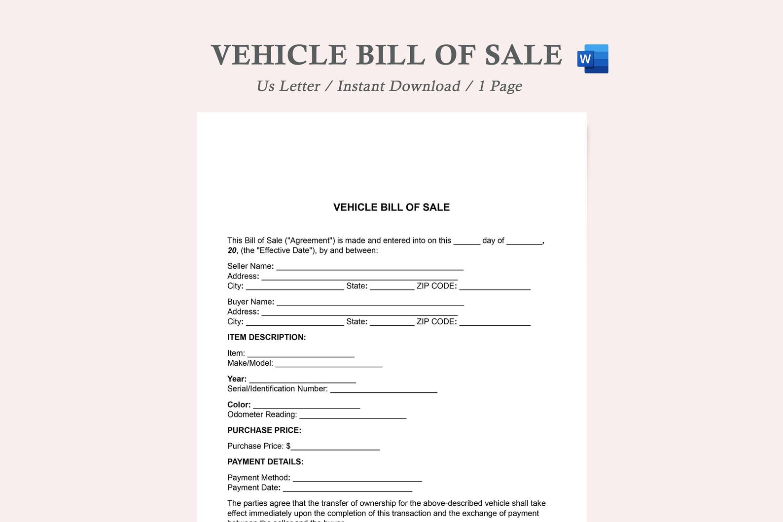 Vehicle Bill of Sale,automobile Bill of Sale,vehicle Bill of Sale Template,automobile Bill of ...
