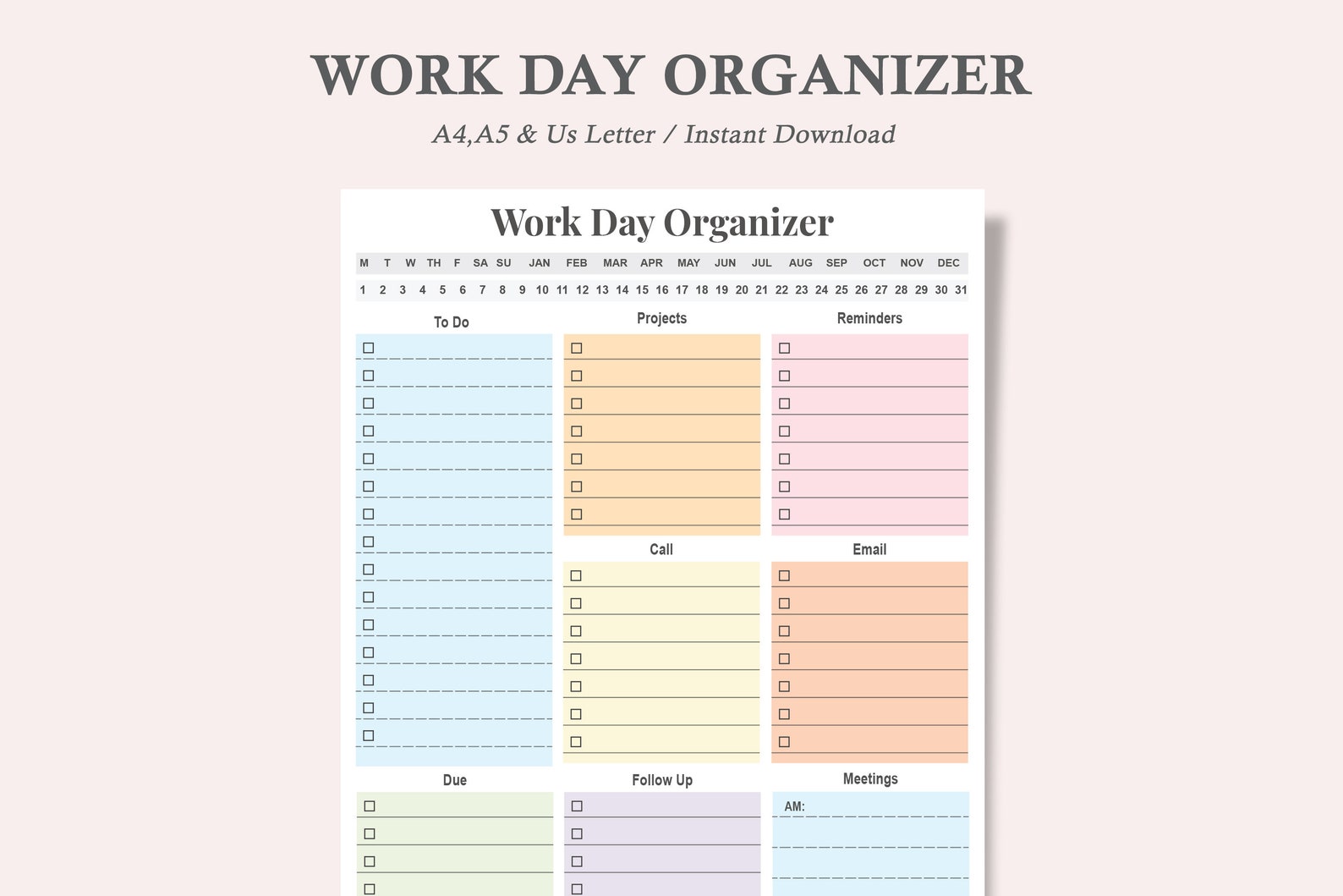Work Day Organizer,work Planner,office Organizer,work Schedule,work Day ...