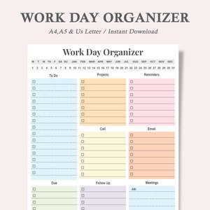 Work Day Organizer,work Day Tracker,work Task Tracker,work Tracker - Etsy