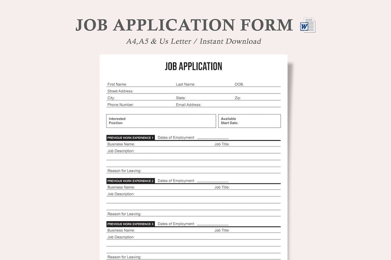 Job Application Form,printable Job Application Form,job Application ...
