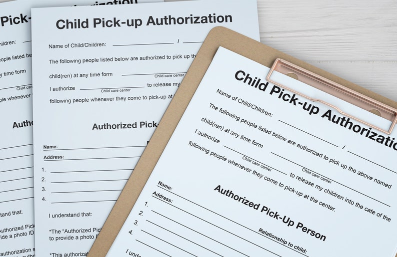 Child Pick-up Authorization Form,daycare Pickup Authorization Form - Etsy
