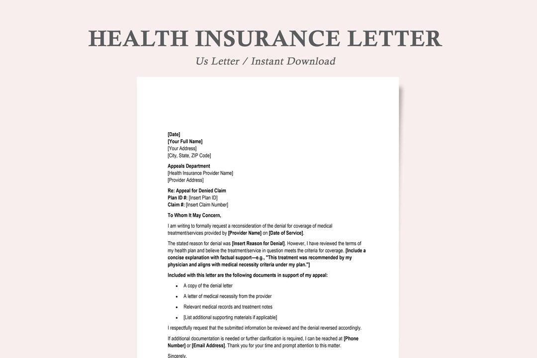 Health Insurance Appeal Letter,health Insurance Letter,medical Claim ...
