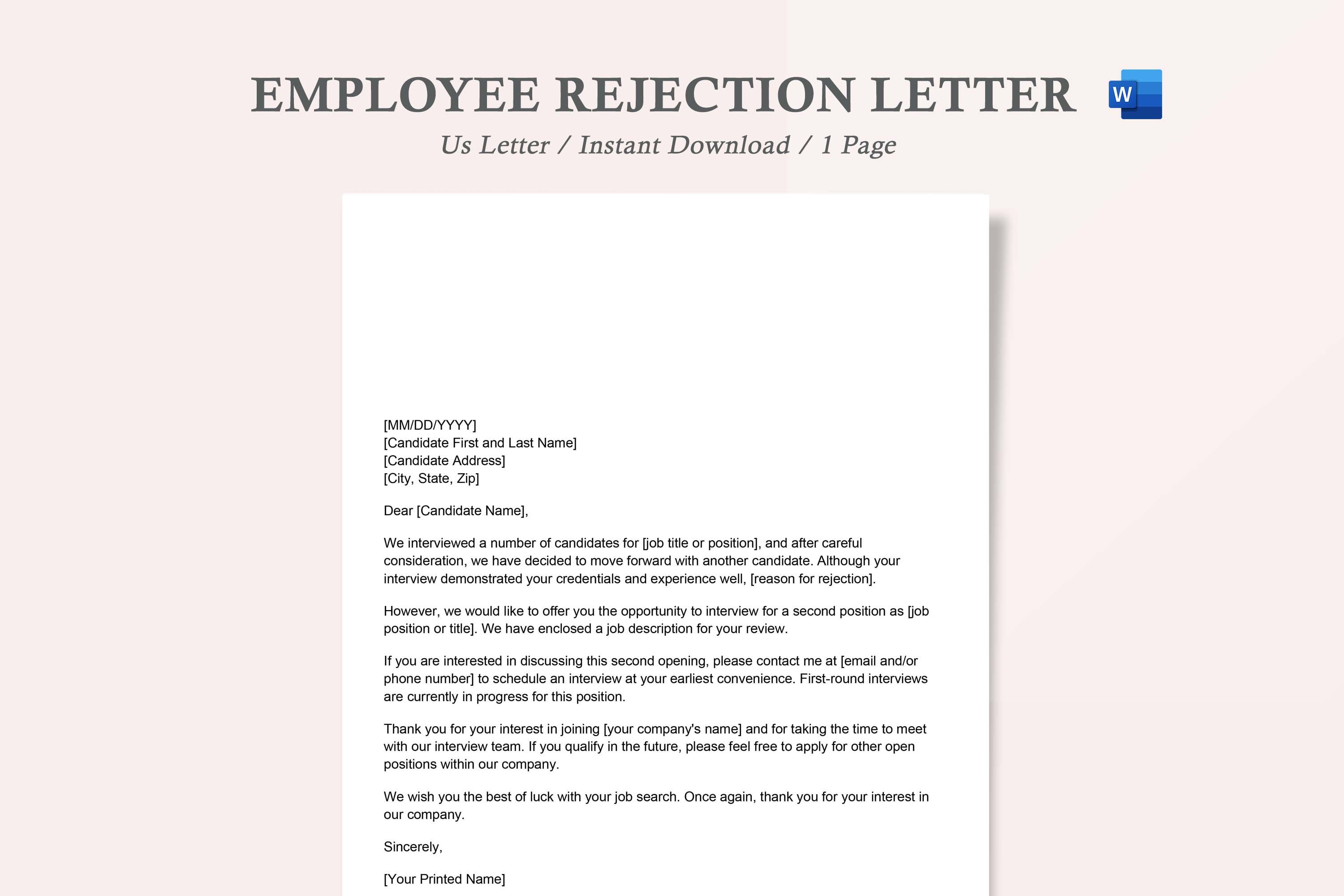 Employee Rejection Letter,job Rejection Letter,decline Employment Offer ...