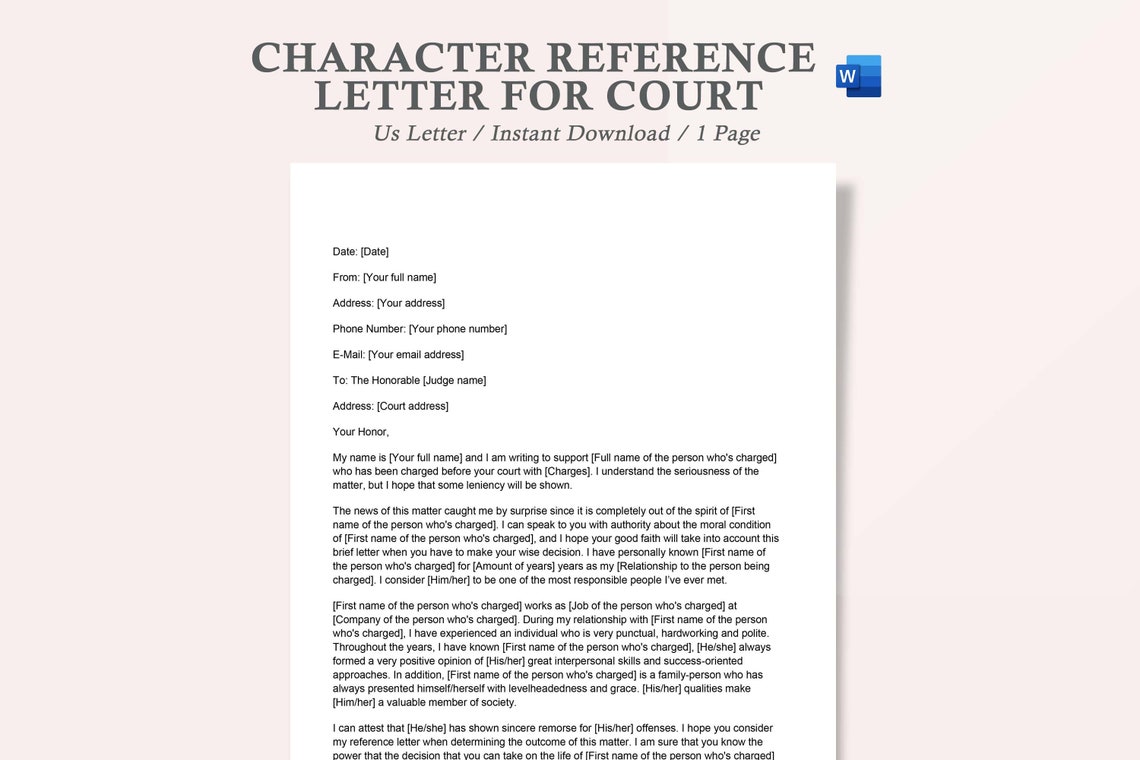 Court Character Reference Letter,character Statement for Court,court ...