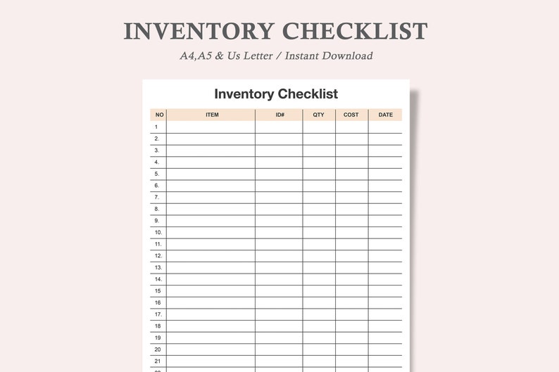 Blank Inventory List,inventory Checklist,inventory Lists Templates ...