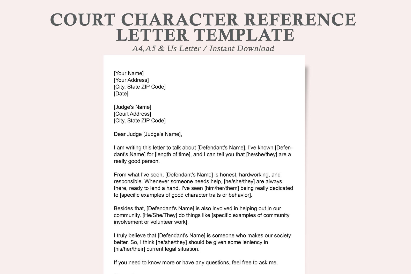 Court Character Letter,court Character Reference Letter,court Reference ...