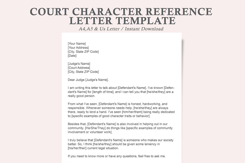 Court Character Letter,court Character Reference Letter,court Reference ...