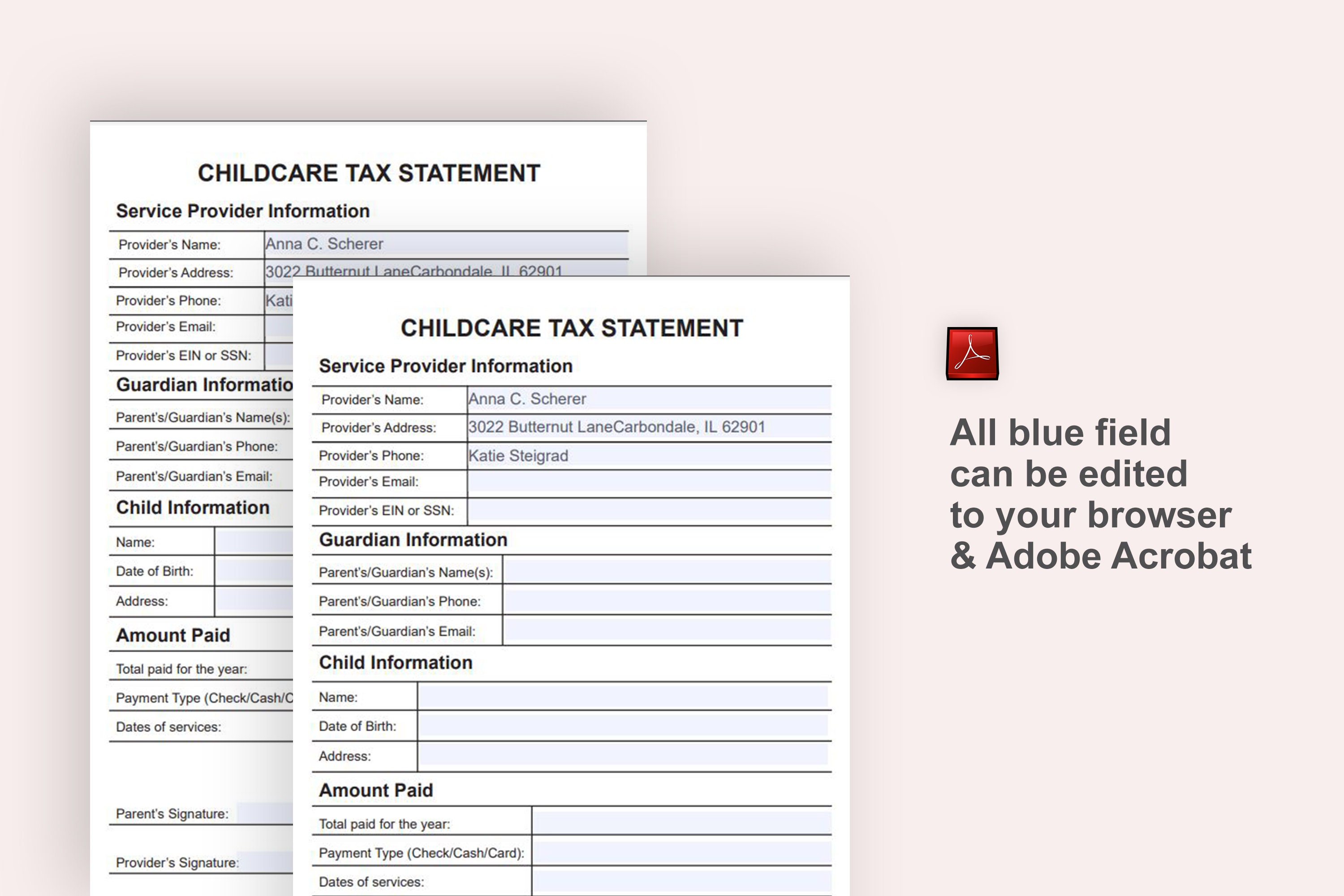 Child Care Tax Form,child Tax Statement,tax Receipt for Daycare,daycare ...