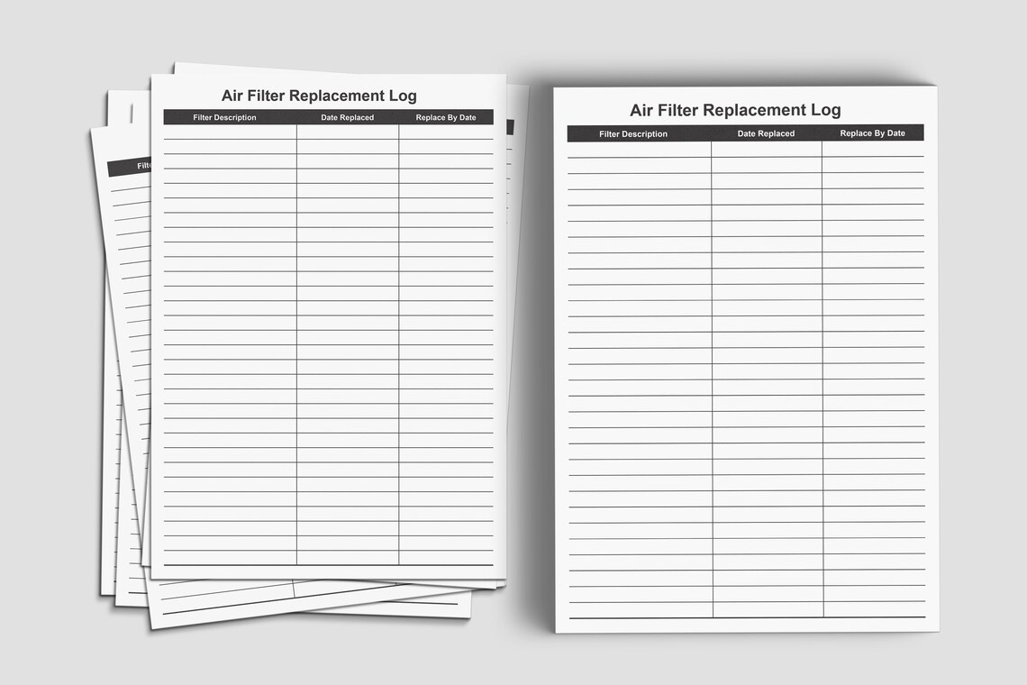 Filter Replacement Log,air Filter Log,air Filter Planner,ac Filter Log ...