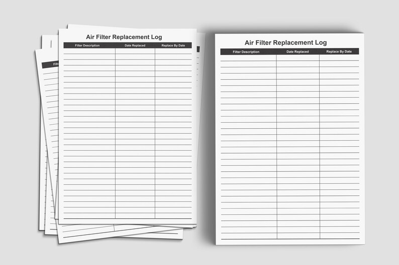 Filter Replacement Log,air Filter Log,air Filter Planner,ac Filter Log ...