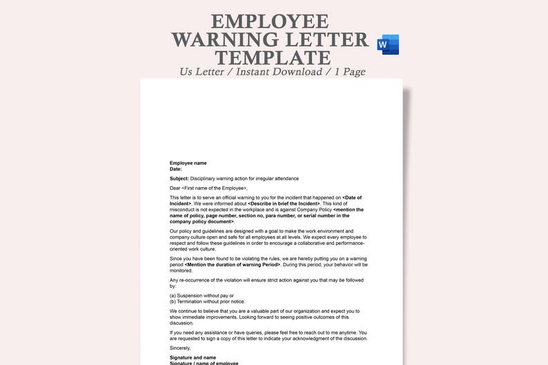 Employee Warning Letter,employee Warning Letter Template,written ...