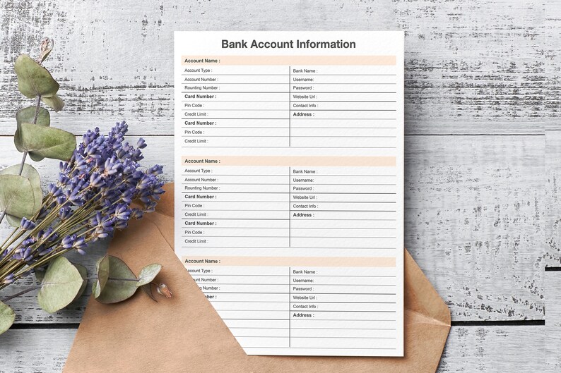 Bank Account Tracker,bank Account Info,bank Account Log,account Info ...