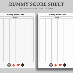 Rummy Score Sheetgame Score Cardgin Rummyrummy Loggaming - Etsy Canada
