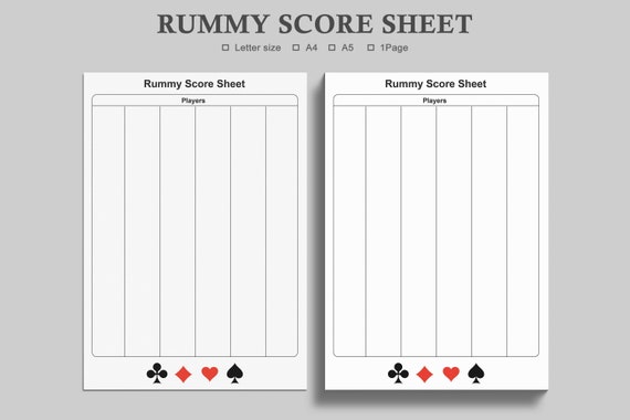 Rummy Score Sheetgame Score Cardgin Rummyrummy Loggaming - Etsy Canada