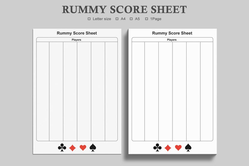 Rummy Score Sheetgame Score Cardgin Rummyrummy Loggaming - Etsy Canada