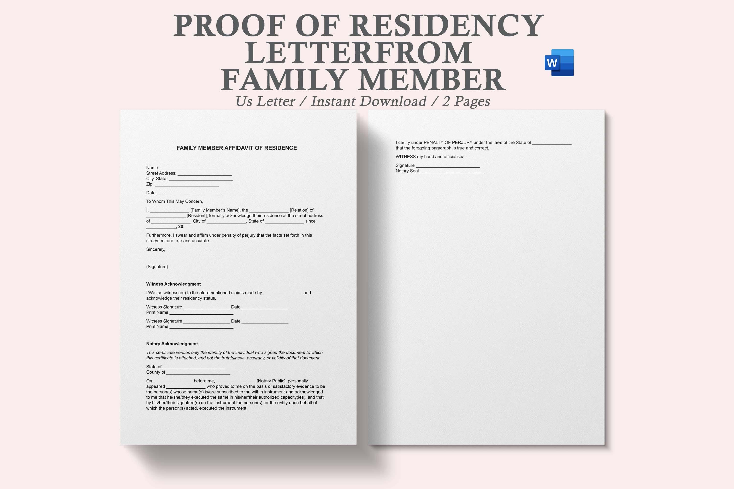 Family Member Proof of Residency Letter,proof of Address Letter for ...