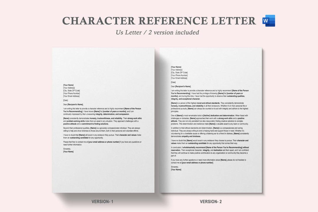 Character Recommendation Letter,character Reference Letter,character ...