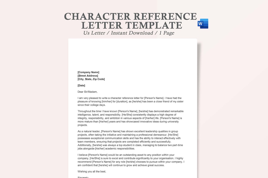 Character Reference Letter,character Reference Template,personal ...