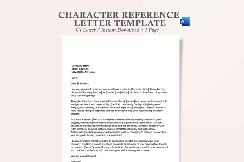 Character Reference Letter,letter of Recommendation Template,letter of ...