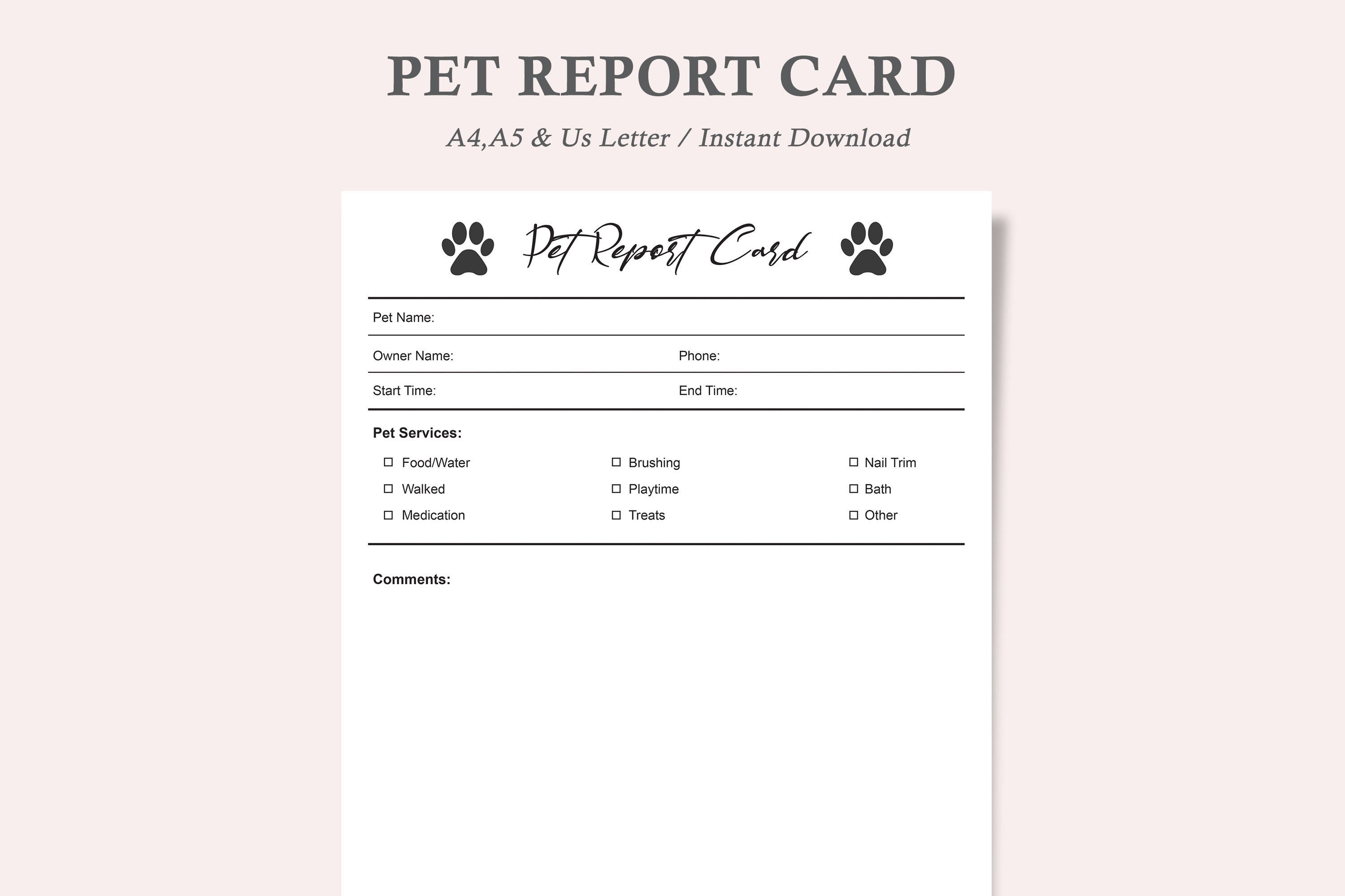 Pet Report Card,pet Perfomence Card,dog Report Card,dog Training Log ...