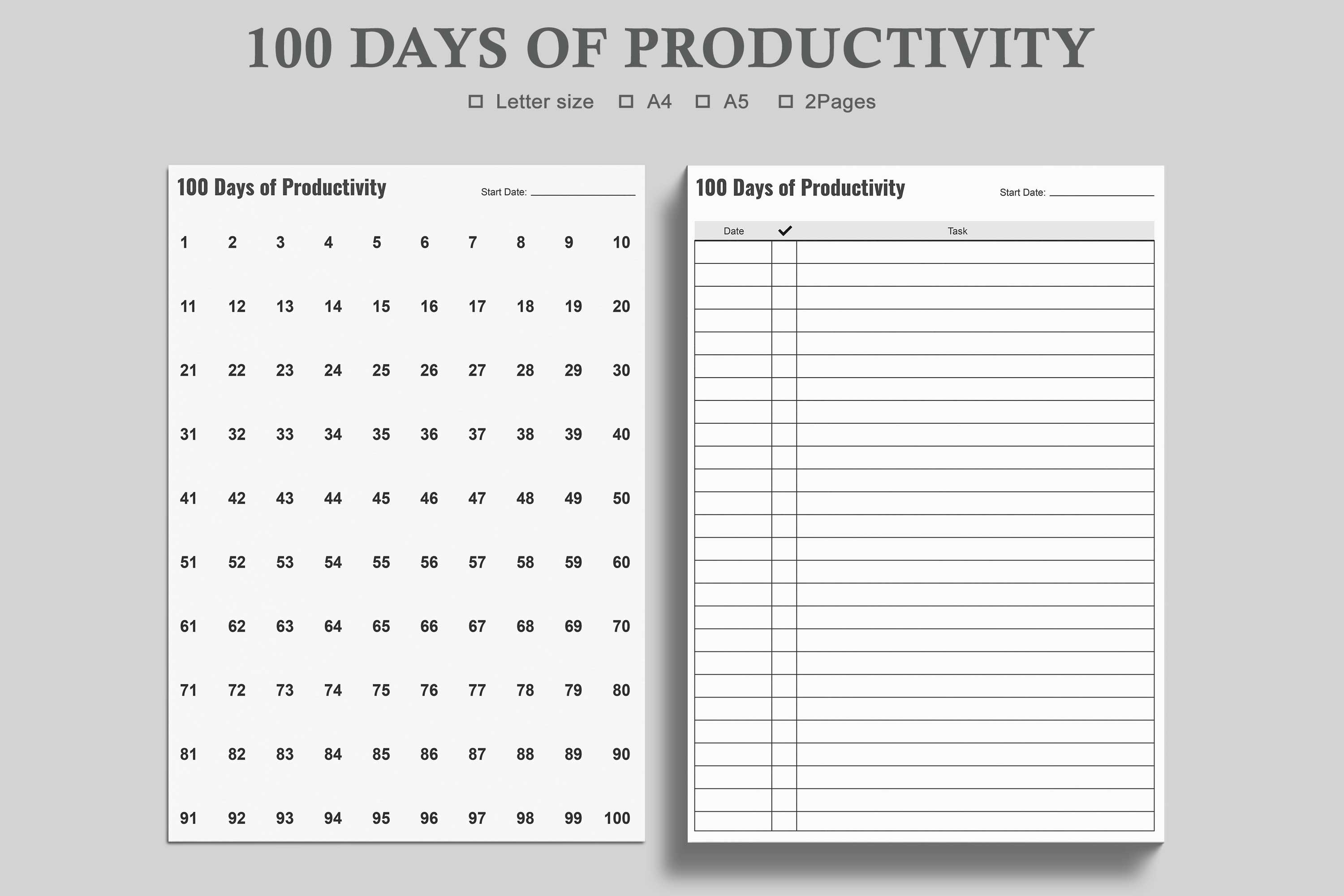 100 Days Tracker,100 Days Productivity Planner,100 Days Challange,100 ...