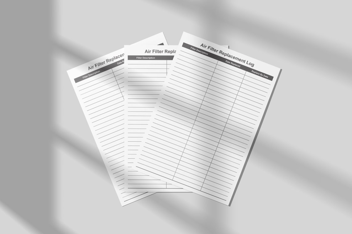 Filter Replacement Log,air Filter Log,air Filter Planner,ac Filter Log ...