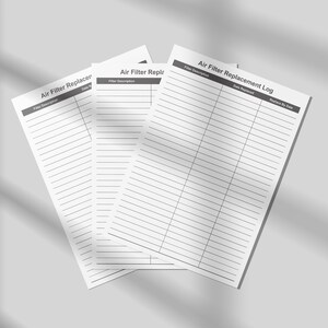Filter Replacement Log,air Filter Log,air Filter Planner,ac Filter Log ...
