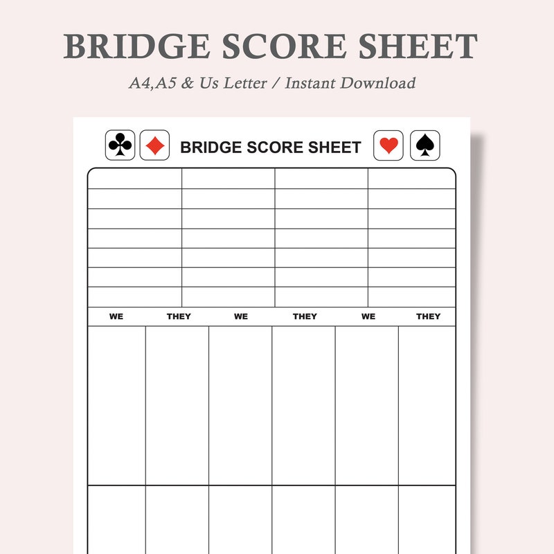 Bridge Score Sheet - Etsy