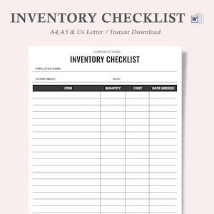 Inventory Checklist,inventory Tracker,business Inventory Tracker,stock ...
