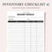Inventory Checklist,inventory Printable,item Listing,inventory List ...