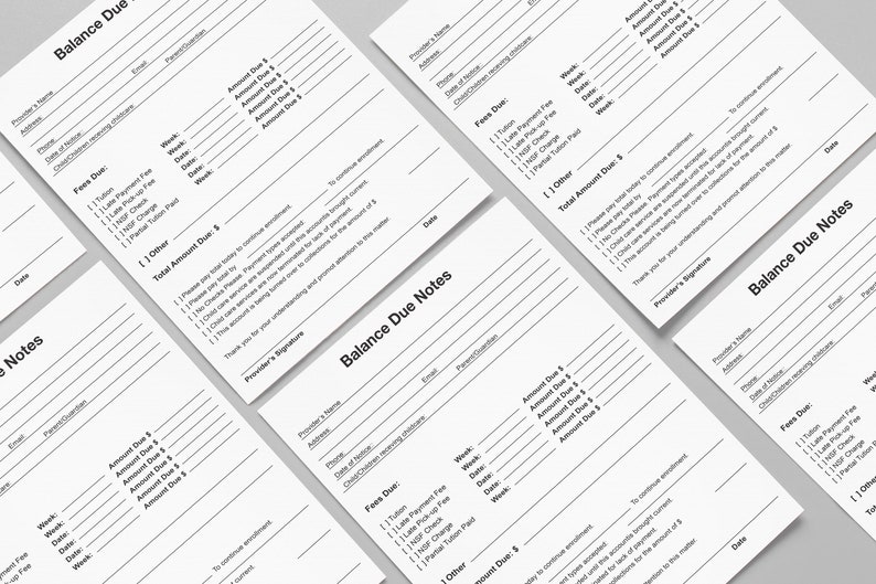 Balance Due Form,balance Due Notice,daycare Payment Form - Etsy