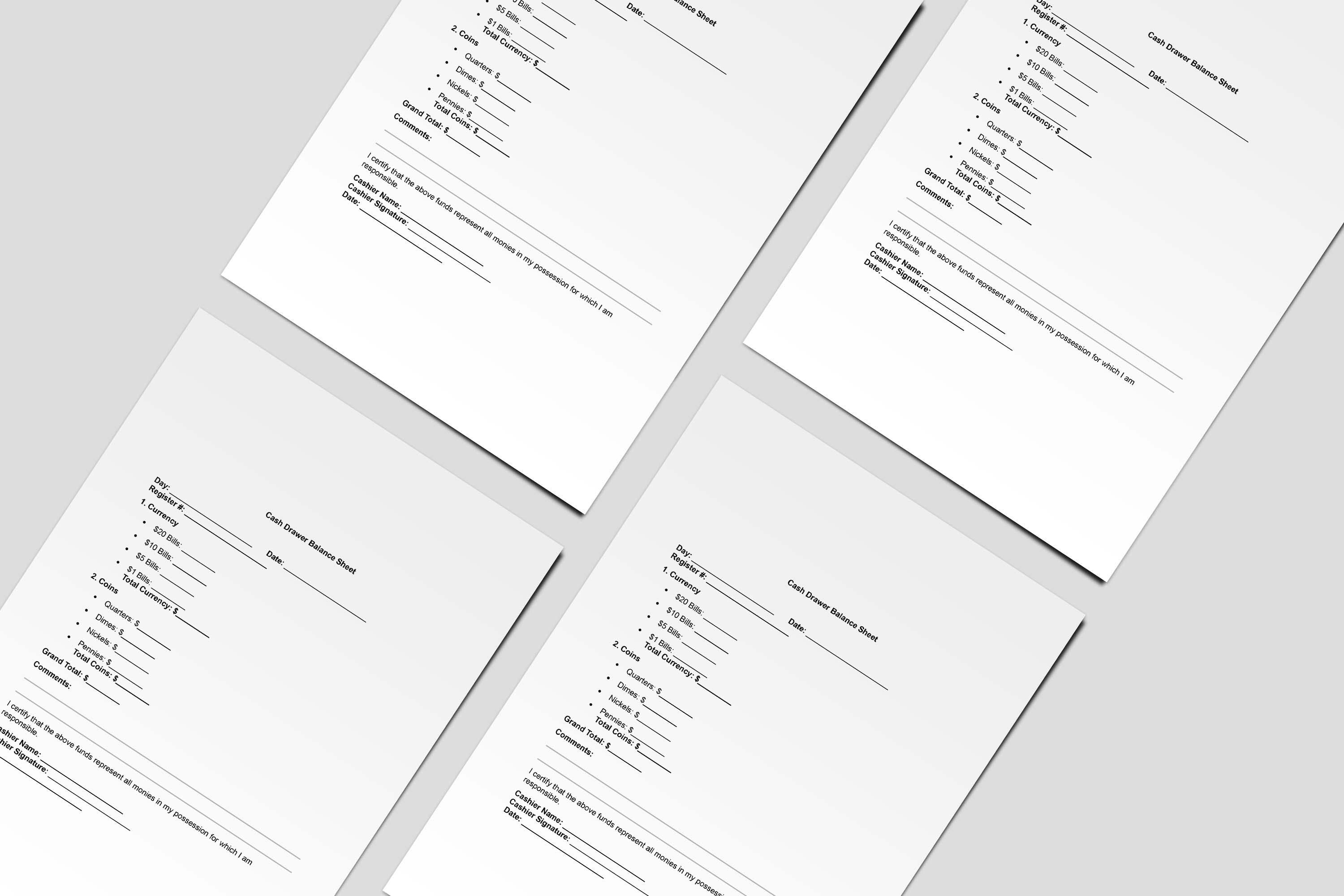 Cash Drawer Balance Sheet,cash Drawer Count Sheet,printable Daily Cash ...