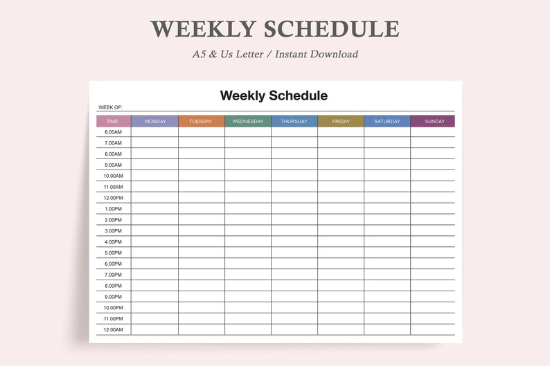 Weekly Schedule,printable Weekly,weekly Organizer,weekly Timetable ...