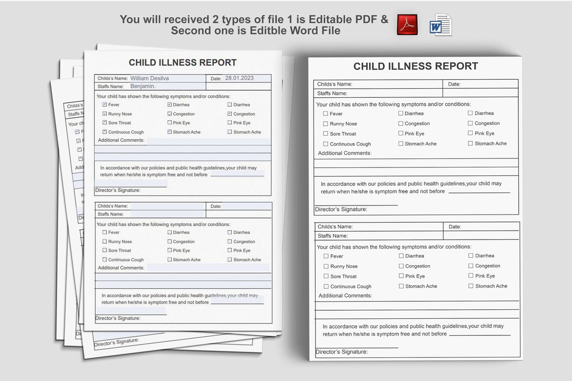 Child Illness Report,illness Report,illness Tracker,illness Report for ...