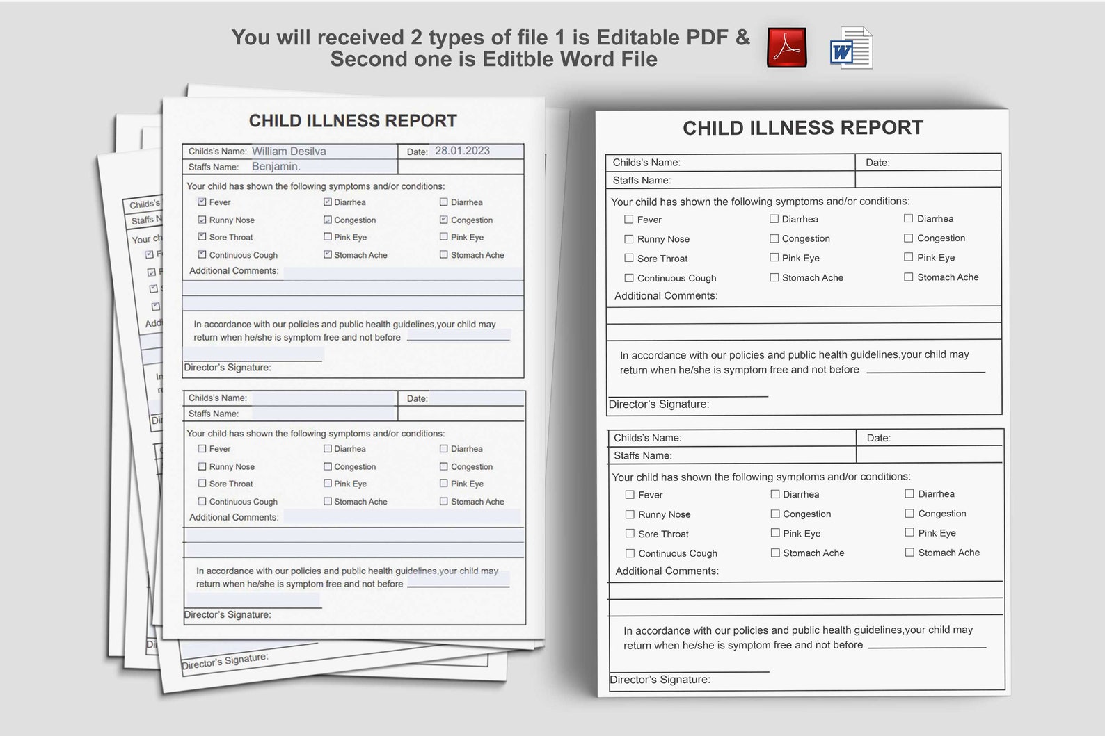 Child Illness Report,illness Report,illness Tracker,illness Report for ...